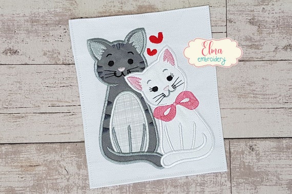 Cats in Love Machine Embroidery Design Applique Embroidery | Etsy