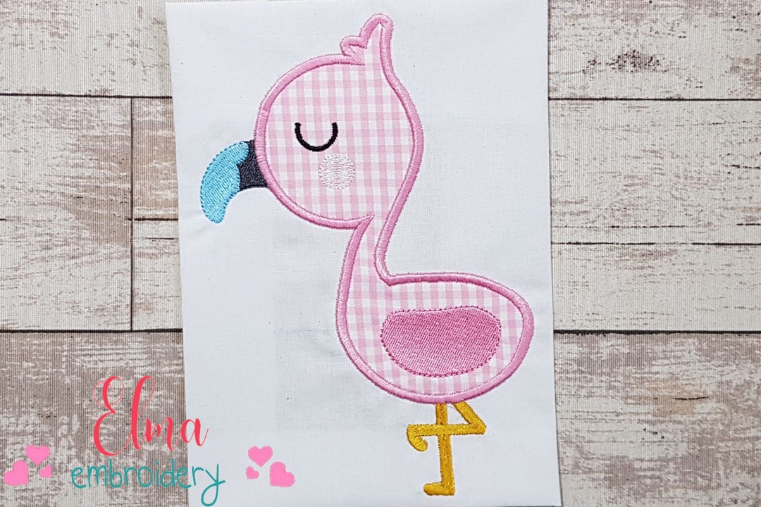 Pink Gingham Flamingo Applique Embroidery Design (digital Download) - Etsy