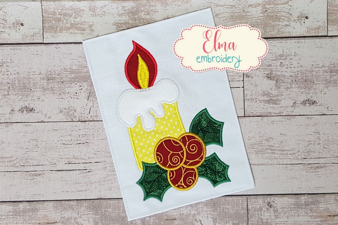 Christmas Candle Applique - Machine Embroidery Design (4x4 5x4 5x7 5x8 ...