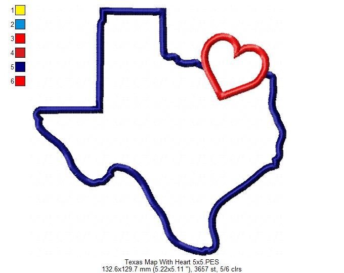 Texas Map With Heart Machine Embroidery Design Applique - Etsy