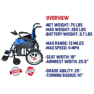 ARTEMIS (BLUE) - Folding Lightweight Electric Wheelchair 265lbs - 500W ...
