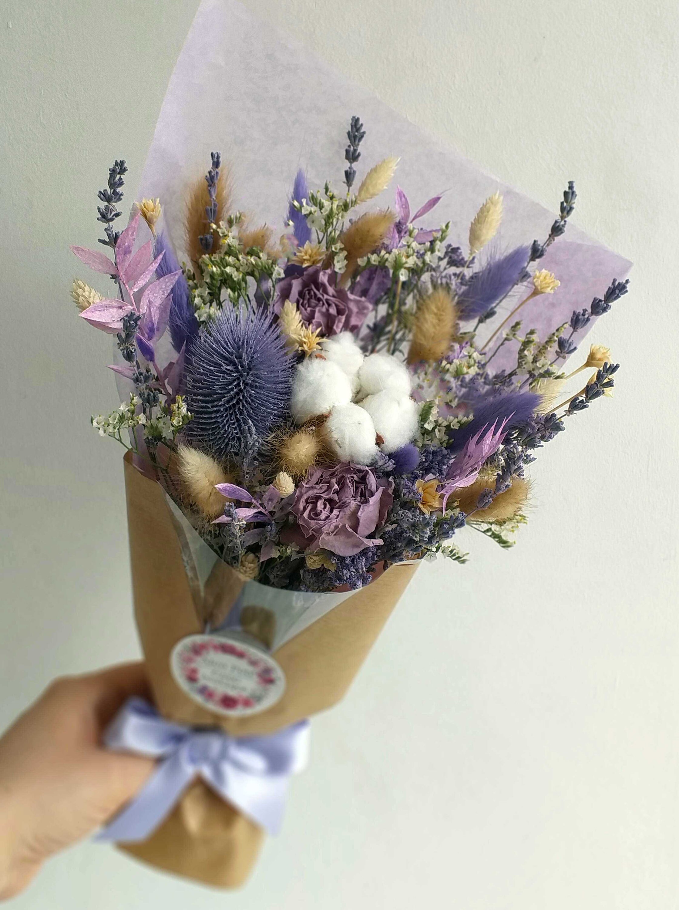 Purple Dried Flower Bouquet Dried Flowers Birthday Flowers - Etsy UK