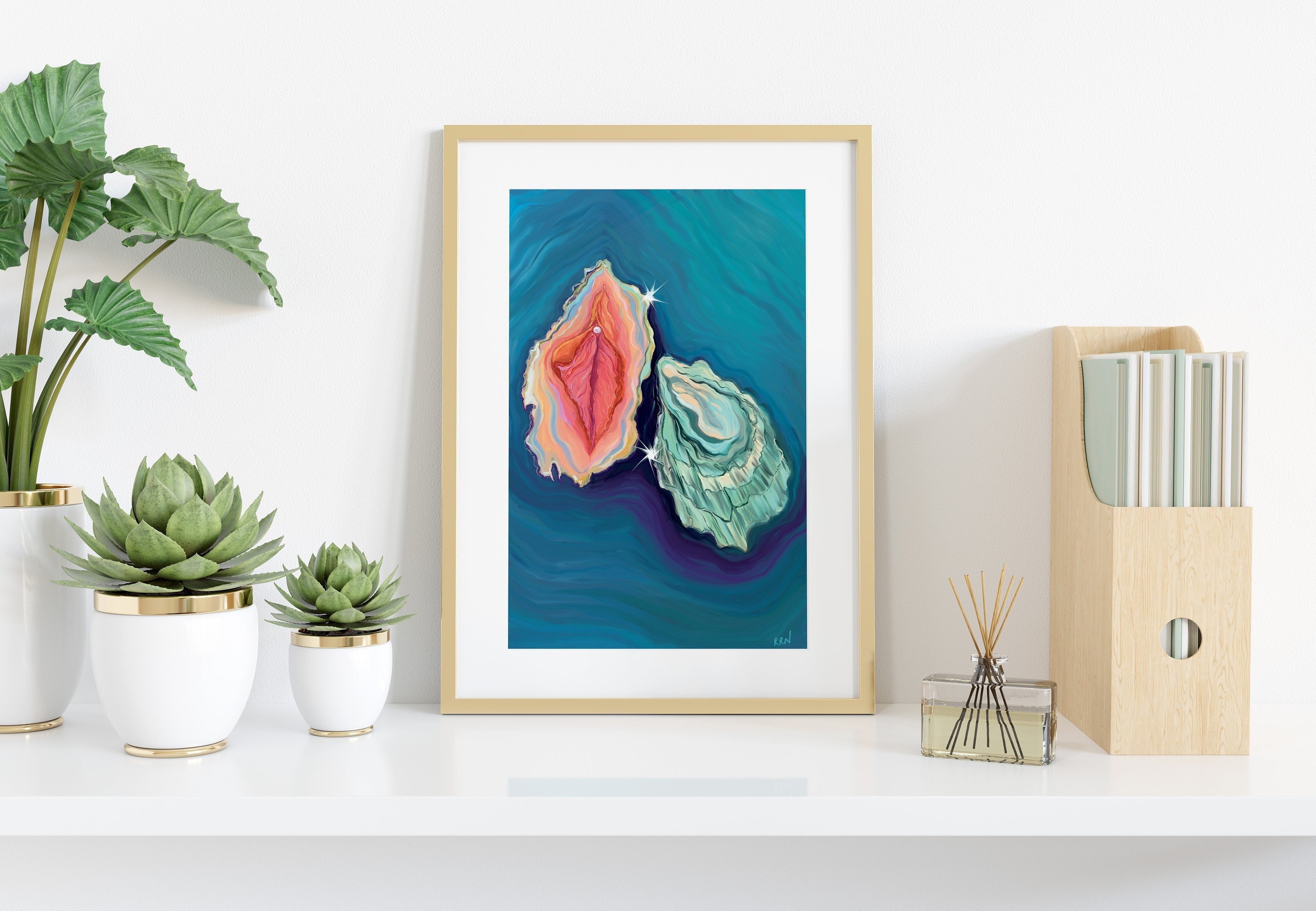 A6 Postcard and A3 Vulva Art Print Yoni Oyster Shell Feminism and Woman ...