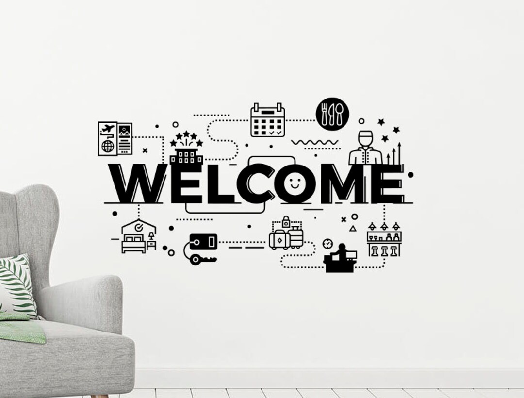 Welcome Word Lettering Wall Decal Vinyl Sticker Home Office Hallway ...