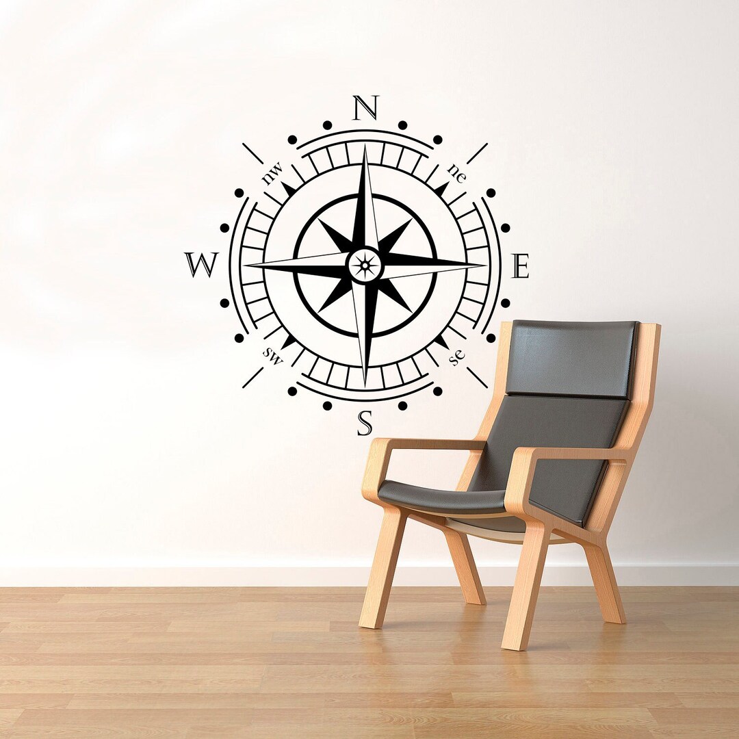 Compass Rose Wall Vinyl Decal Office Nautical Navigation Sticker Logo ...