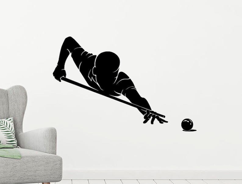 Billiard Player Wall Vinyl Decal Snooker Home Office Sport Game Sticker ...