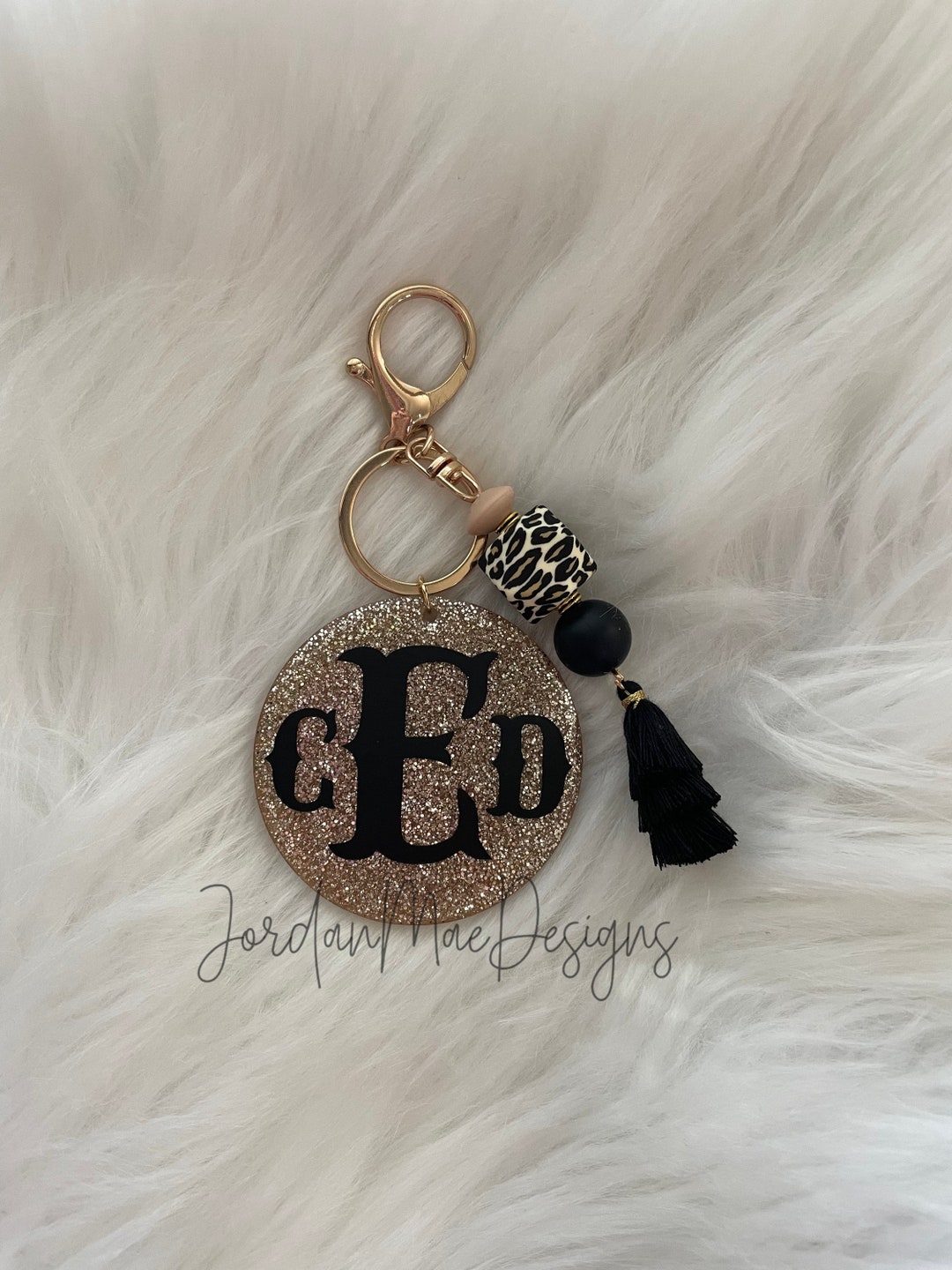Monogram Initial Keychain Personalized Keychain Beaded Monogram ...