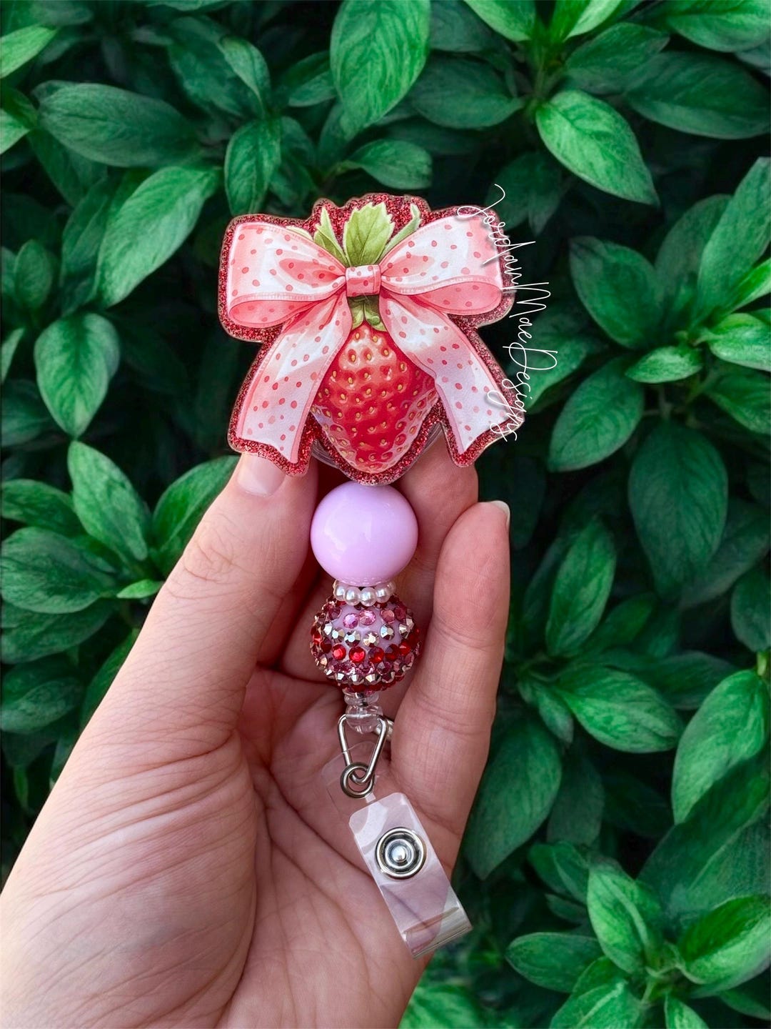 Strawberry Badge Reel | Bow Beaded Badge Reel | Nursing Badge Reel ...