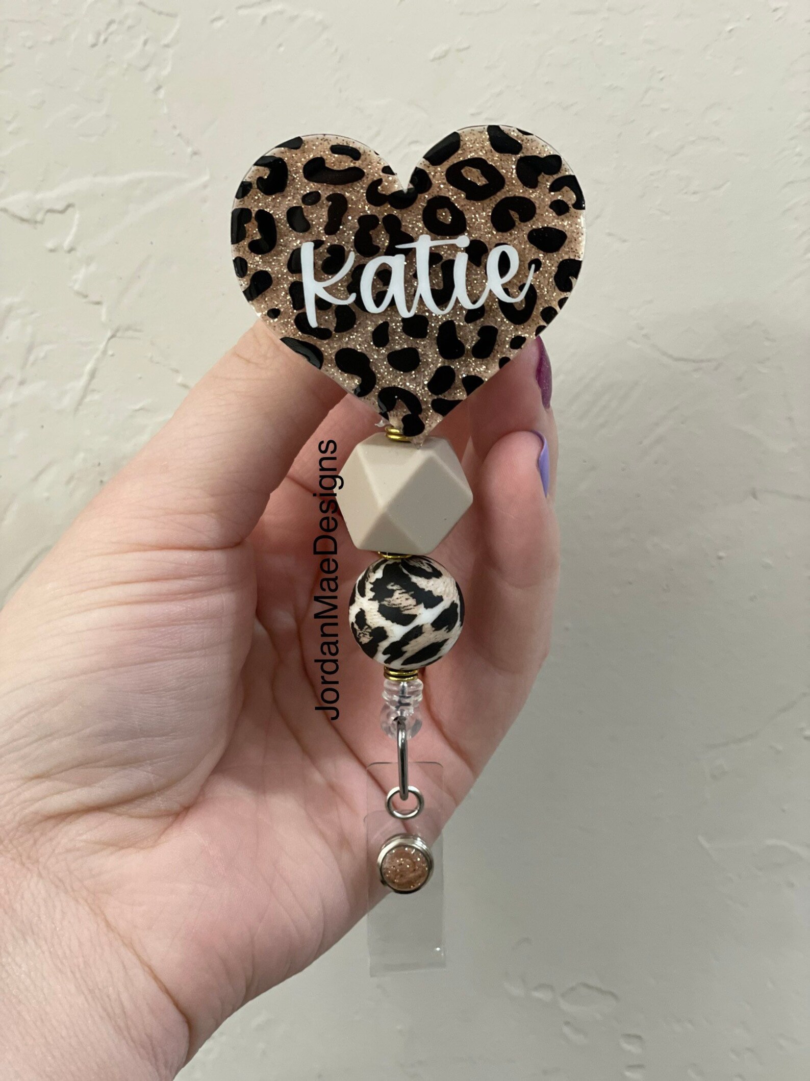 Cheetah Heart Badge Reel Beaded Badge Reel Nursing Badge - Etsy