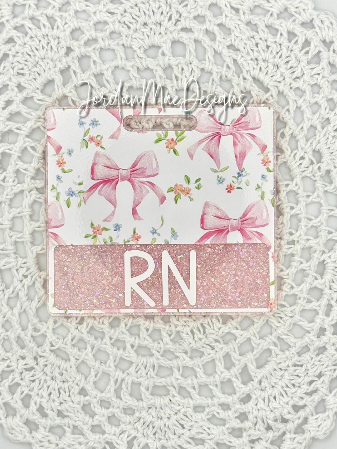 Pink Bow Badge Buddy | Light Pink Bow Glitter Badge Buddy | ID Holder ...