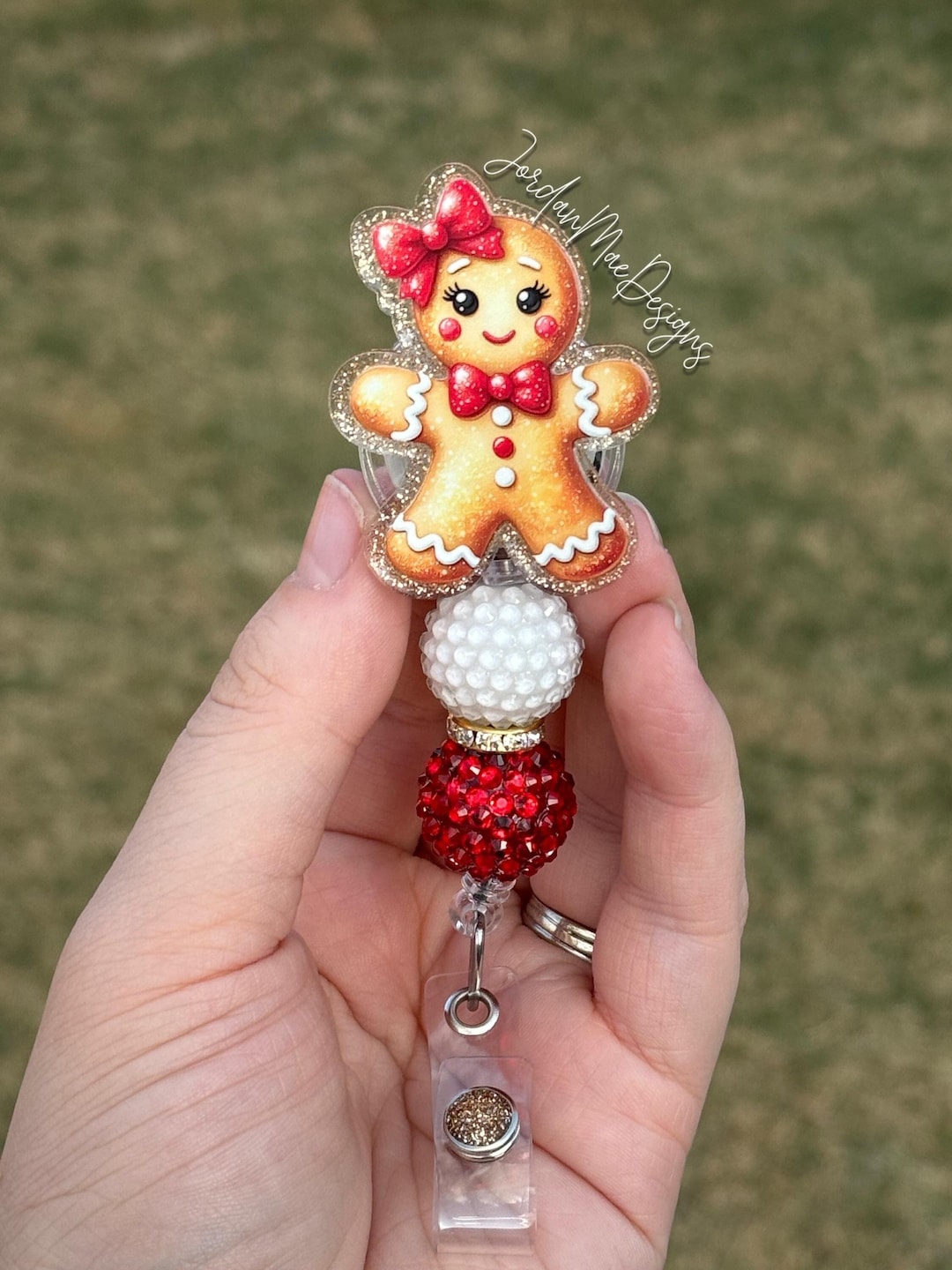 Gingerbread Girl Badge Reel | Christmas Badge Reel | Beaded Badge Reel ...