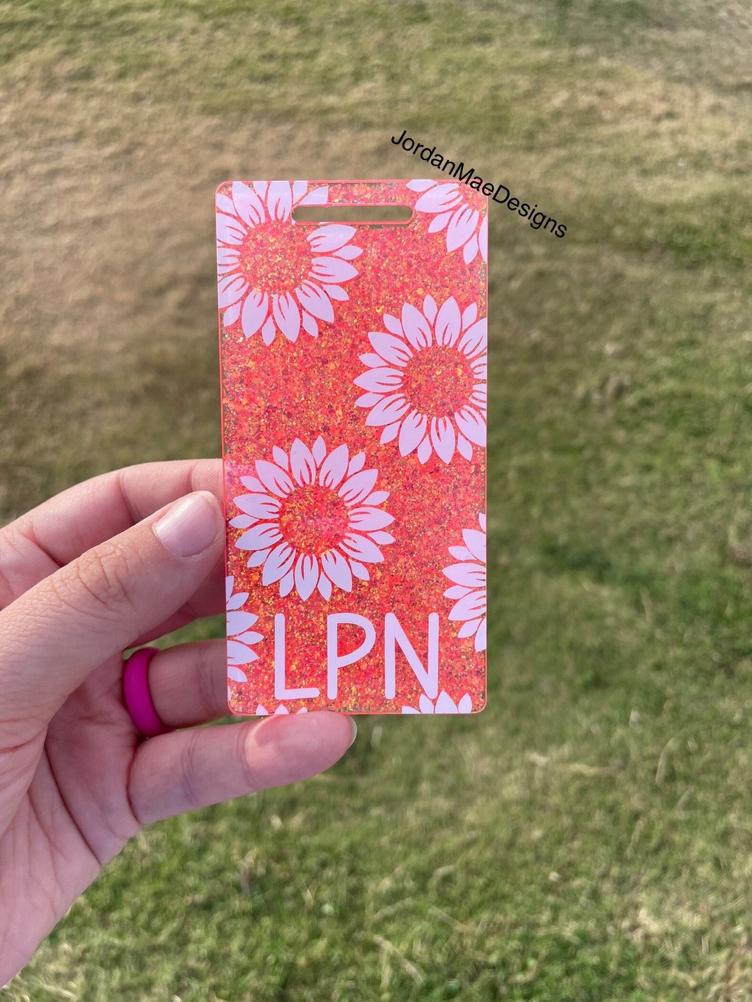 Coral Pink Sunflower Badge Buddy | Sunflower Badge Buddy | Glitter ...