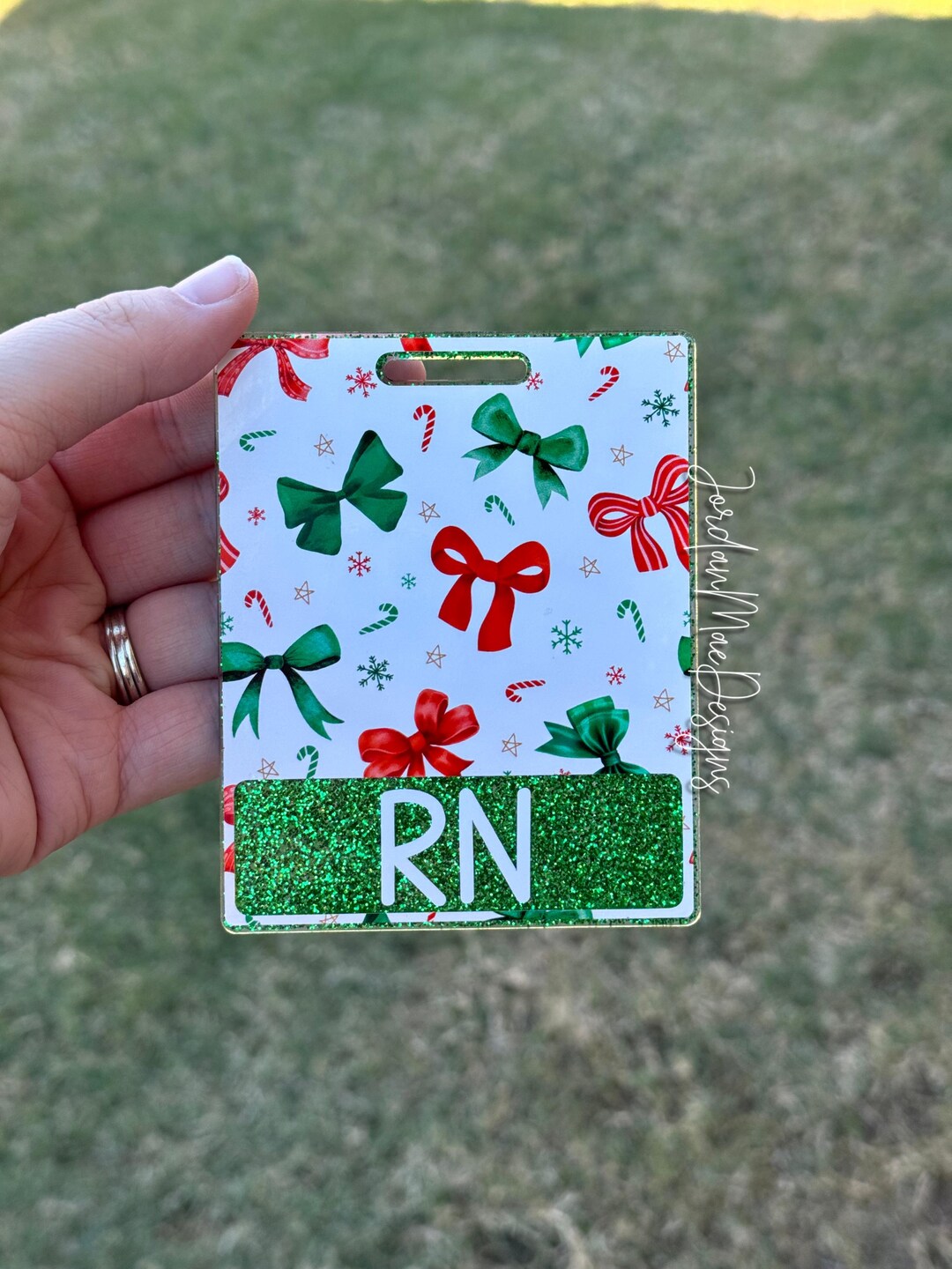 Christmas Bow Badge Buddy | Red Bow Glitter Badge Buddy | ID Holder ...