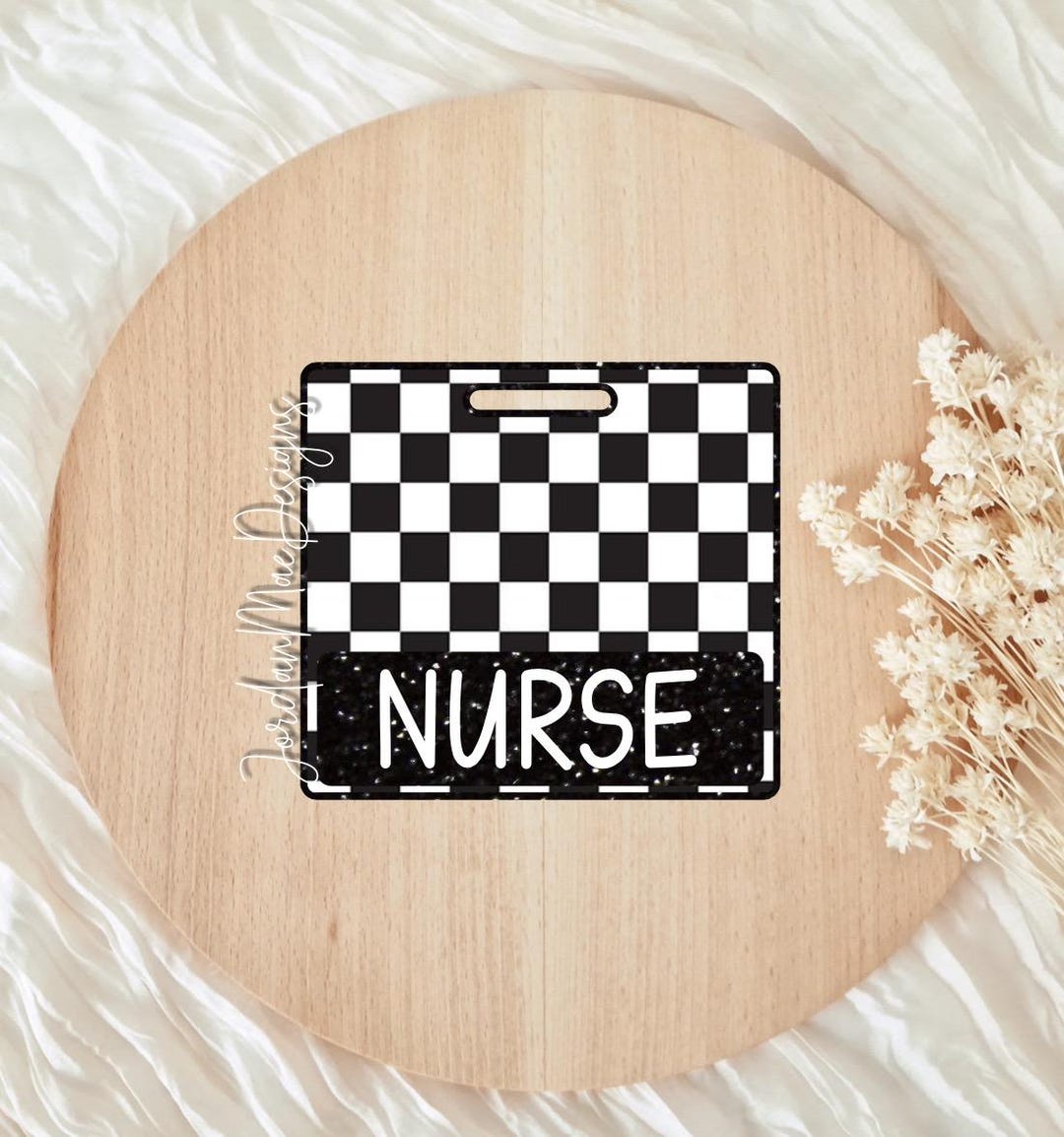 Black and White Checkered Badge Buddy | Checkered Board Glitter Badge ...