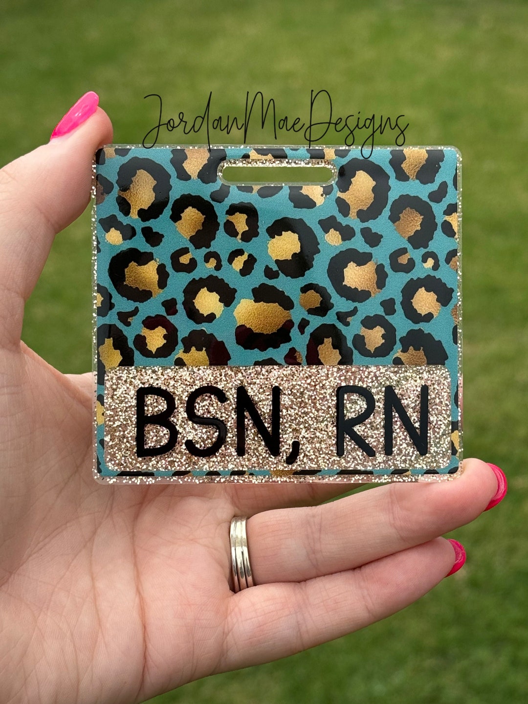 Teal Leopard Badge Buddy | Gold Leopard Glitter Badge Buddy | ID Holder ...