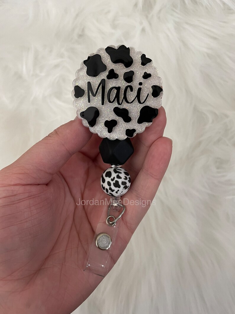 Cow Print Badge Reel Personalized Beaded Badge Reel - Etsy