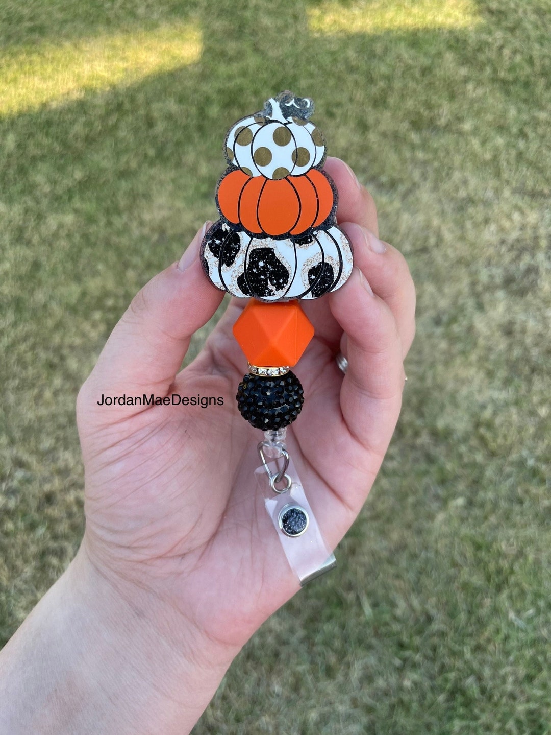 Pumpkin Badge Reel | Beaded Badge Reel | HIGH QUALITY | Nursing Badge ...
