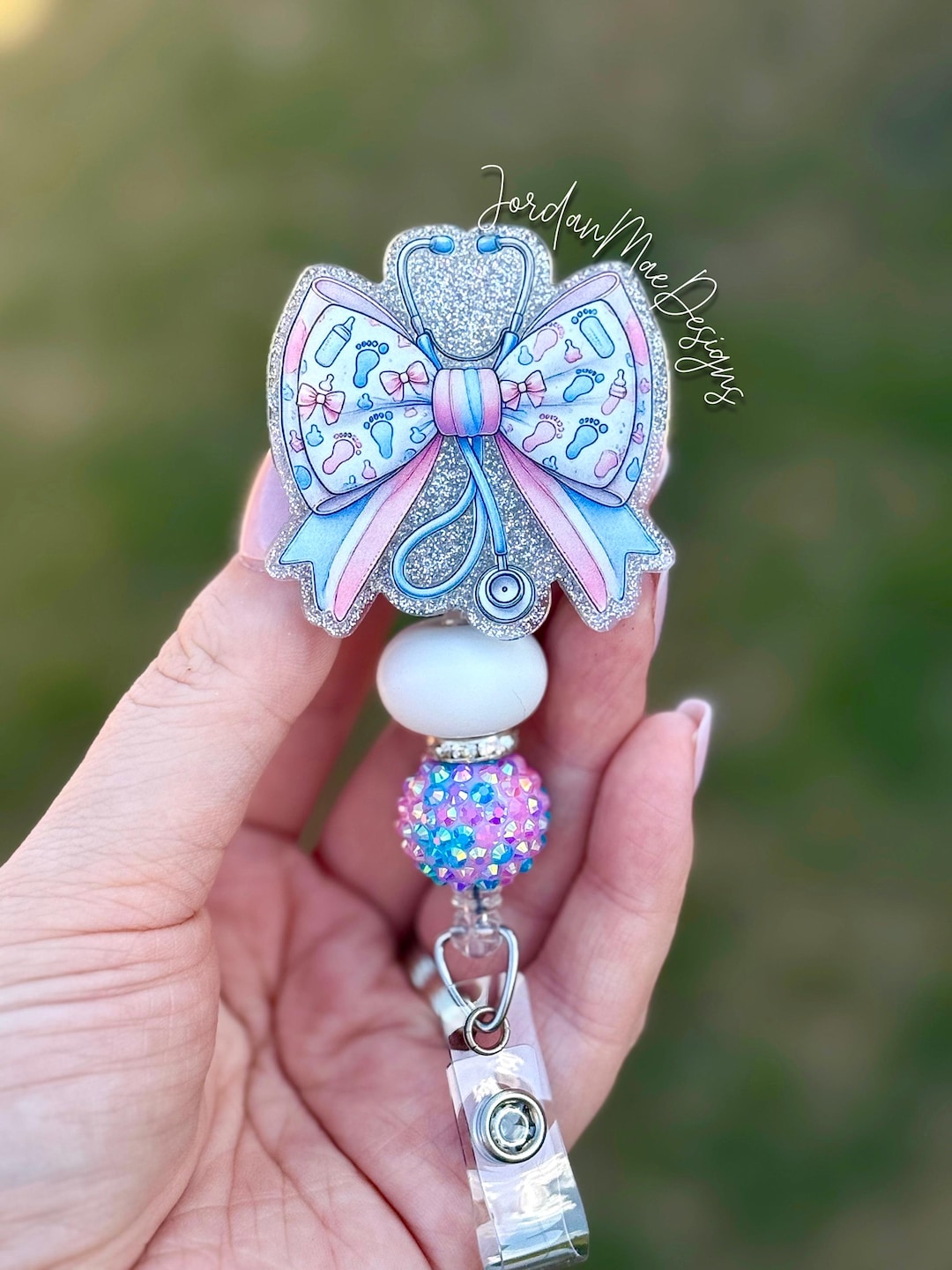 Labor and Delivery Bow Badge Reel | Stethoscope Badge Reel | Baby Feet ...