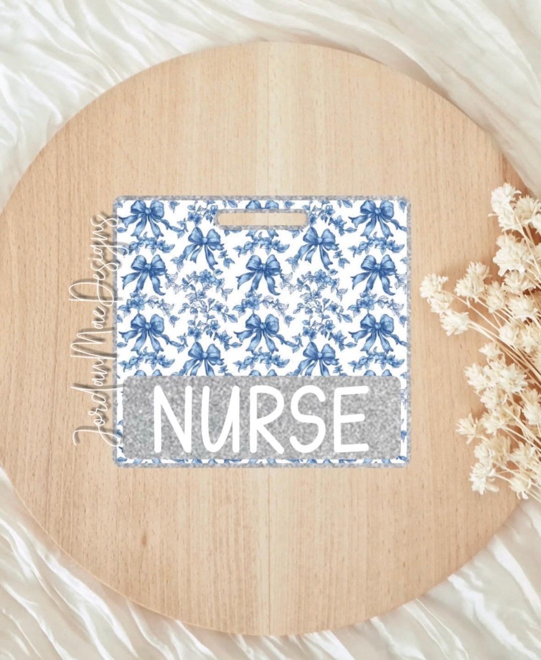 Blue and White Bow Badge Buddy | Blue Badge Buddy | Flower Badge Buddy ...