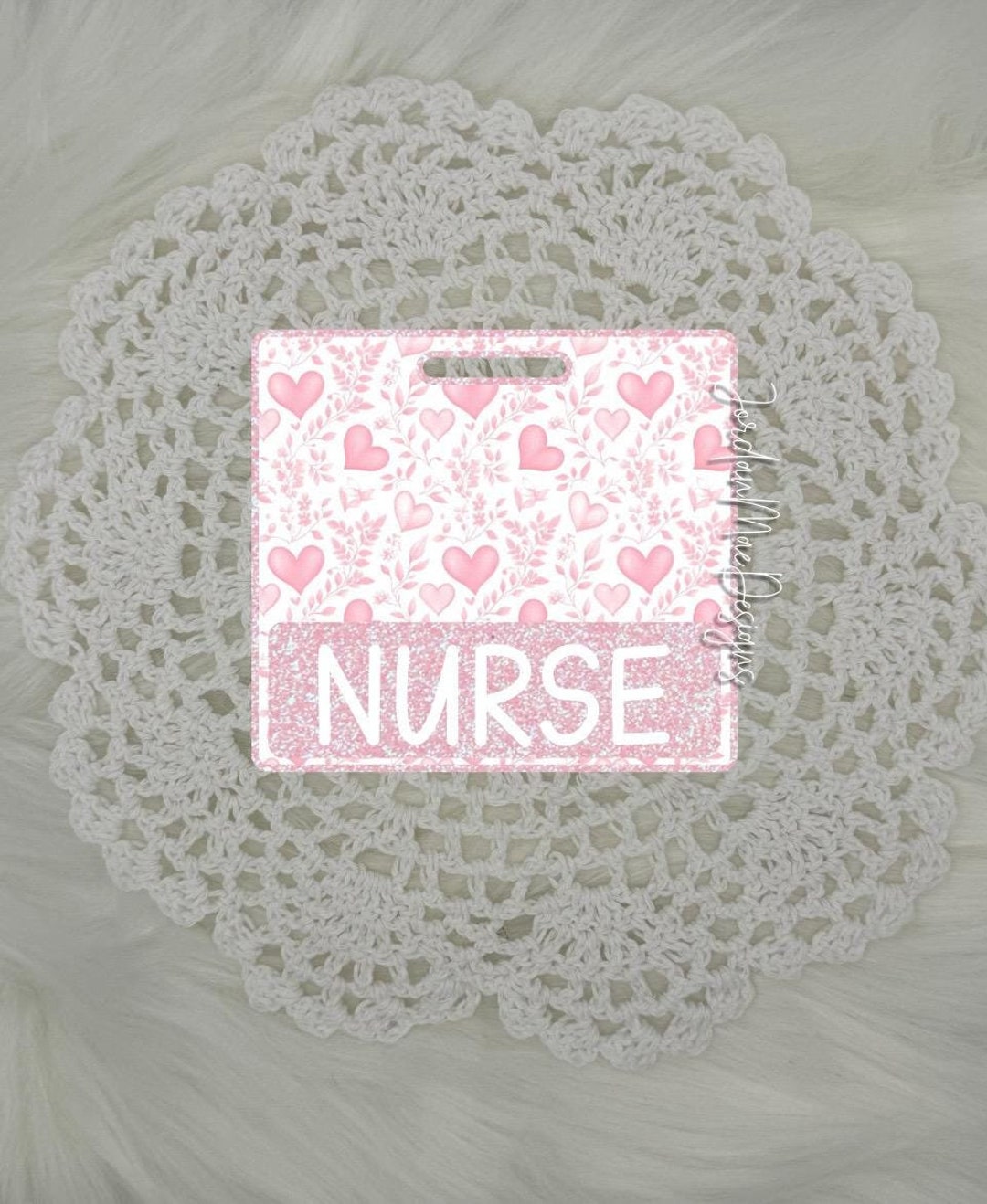 Pink Heart Badge Buddy | Light Pink Glitter Badge Buddy | ID Holder ...