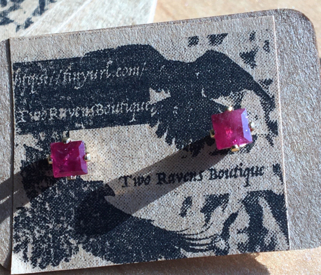 Gold & Ruby Post Earrings - Gold Filled Deep Pink Gemstone Earrings ...