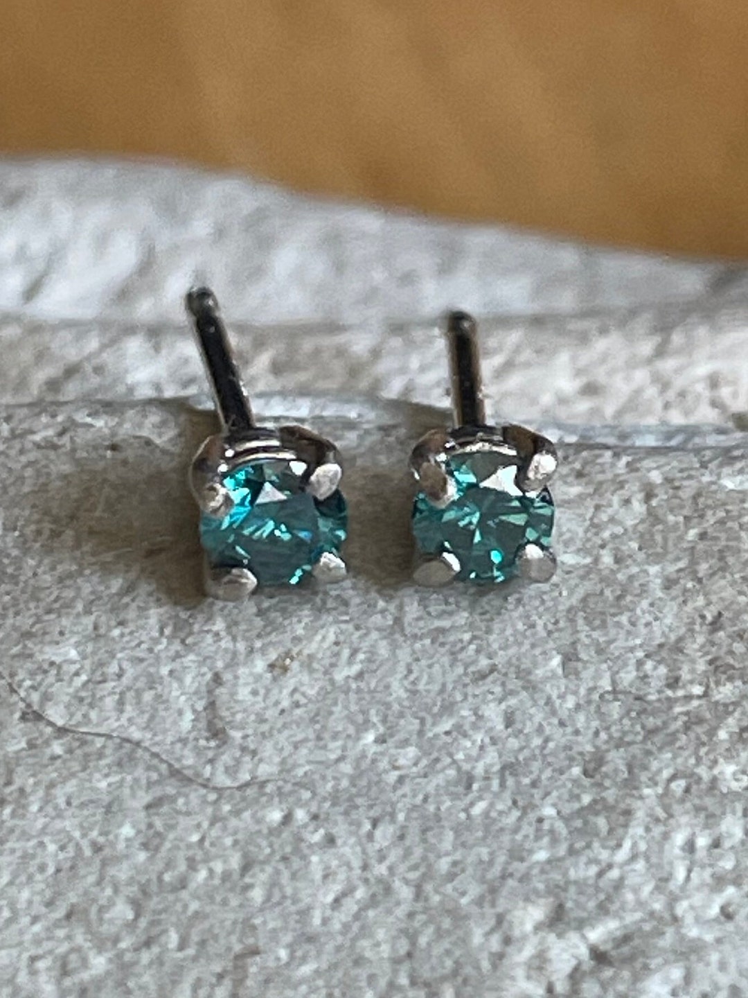 Blue Diamond Studs - Genuine Natural Diamond in a 14k Gold Setting ...