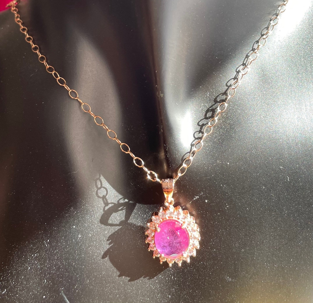 Natural Sapphire Rose Gold Pendant Chain - Large Translucent Sapphire ...