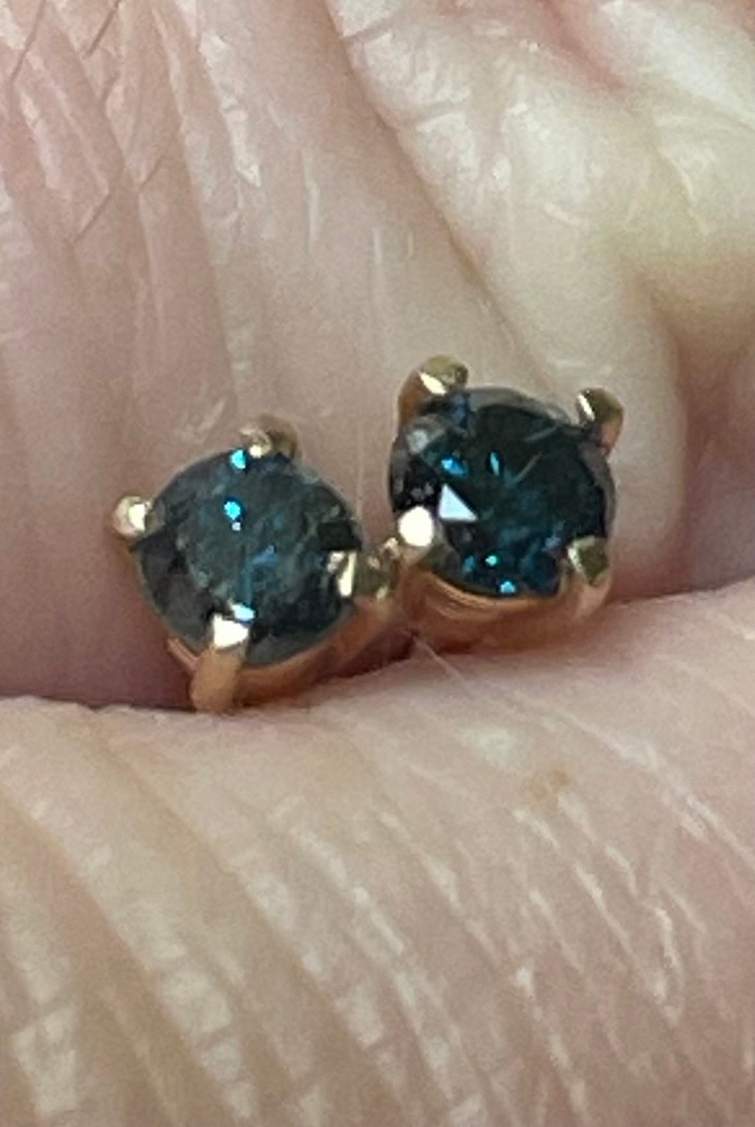 Blue Diamond Studs - Genuine Natural Diamond in a 14k Gold Setting ...