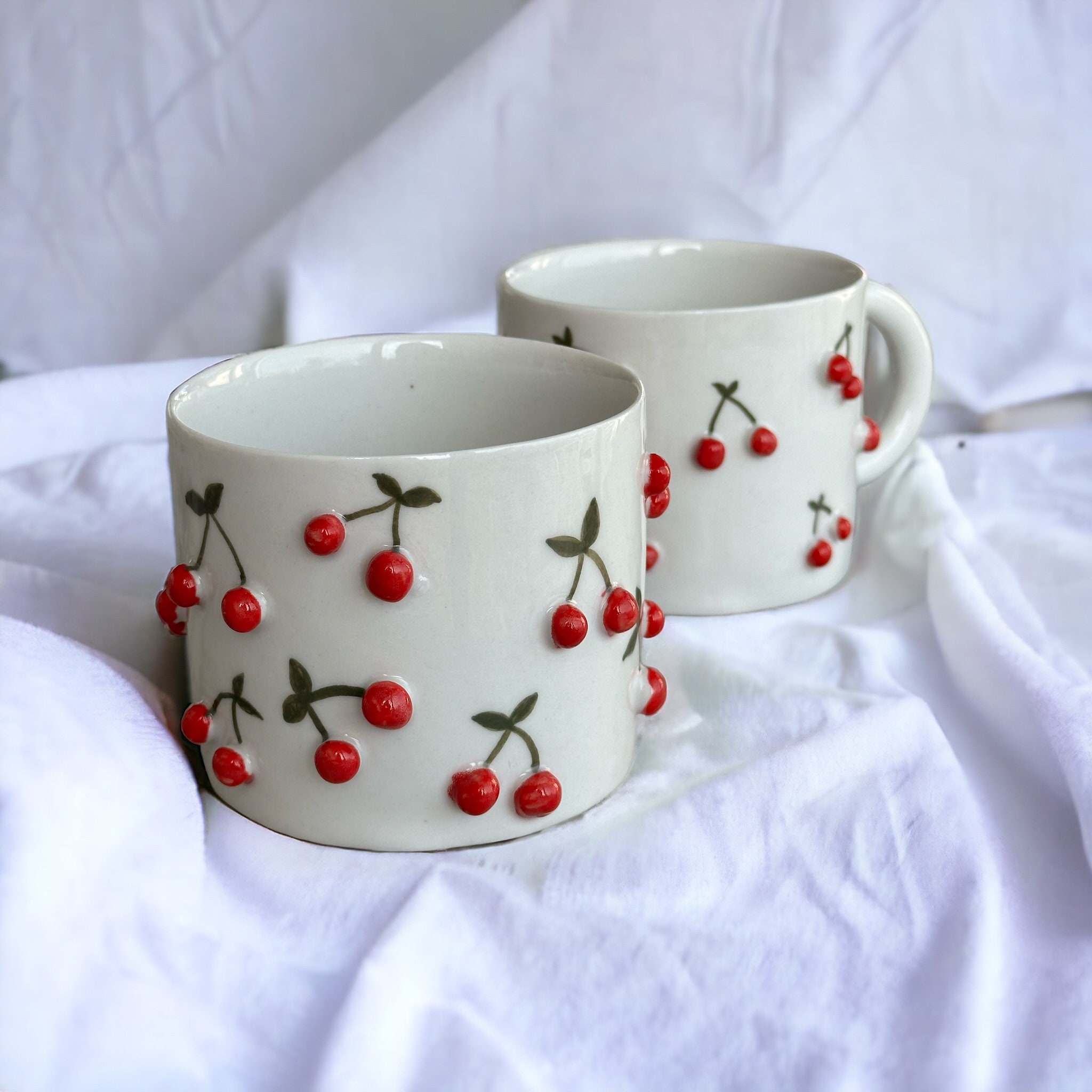 Cherry Porcelain Mugs, Cute Fruit Porcelain Mugs, Cute Coffee Mugs ...