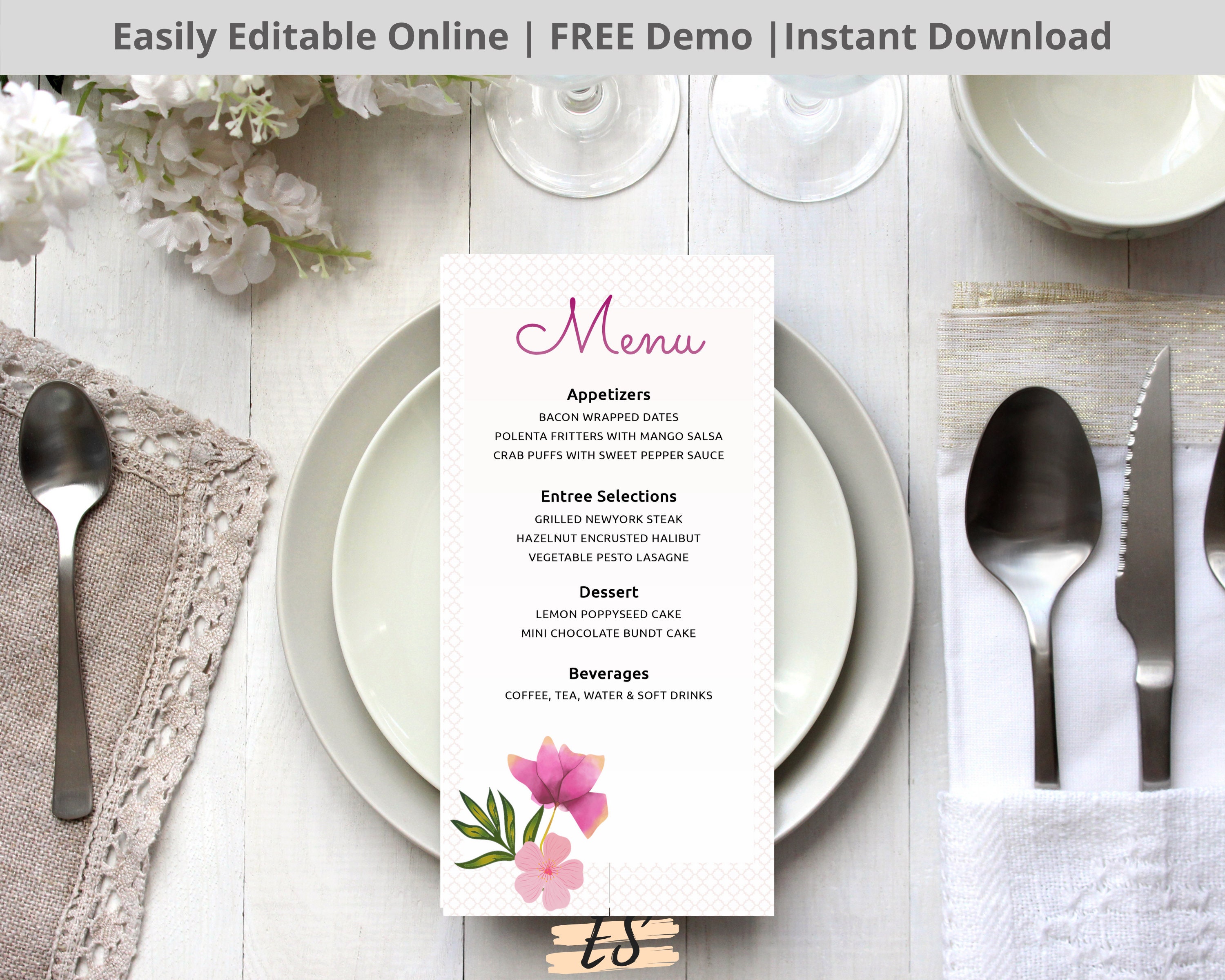 Menu Card Template Pink White Moroccan Menu Template - Etsy