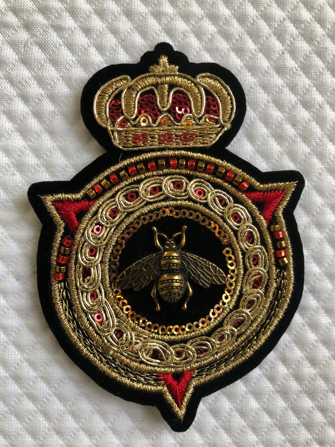 Hand Crafted Embroidered Crown Emblem Crest Badge With Metal - Etsy