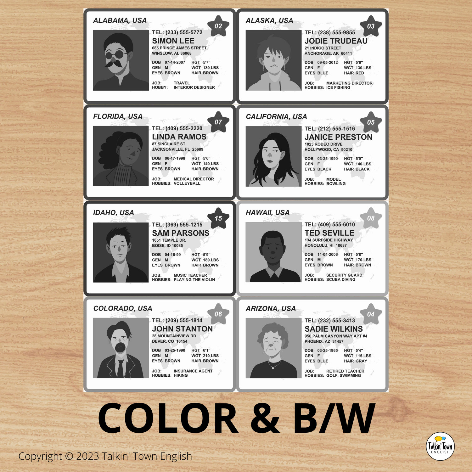 Printable Character ID Cards: Role Play & ESL (canva Template) - Etsy