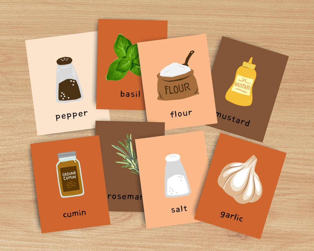 32 Ingredients Vocabulary Cards, Cooking Herbs and Spices Printable ...