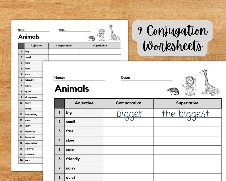 Comparative Worksheets and Superlative Worksheets Set of Printable Pdfs ...