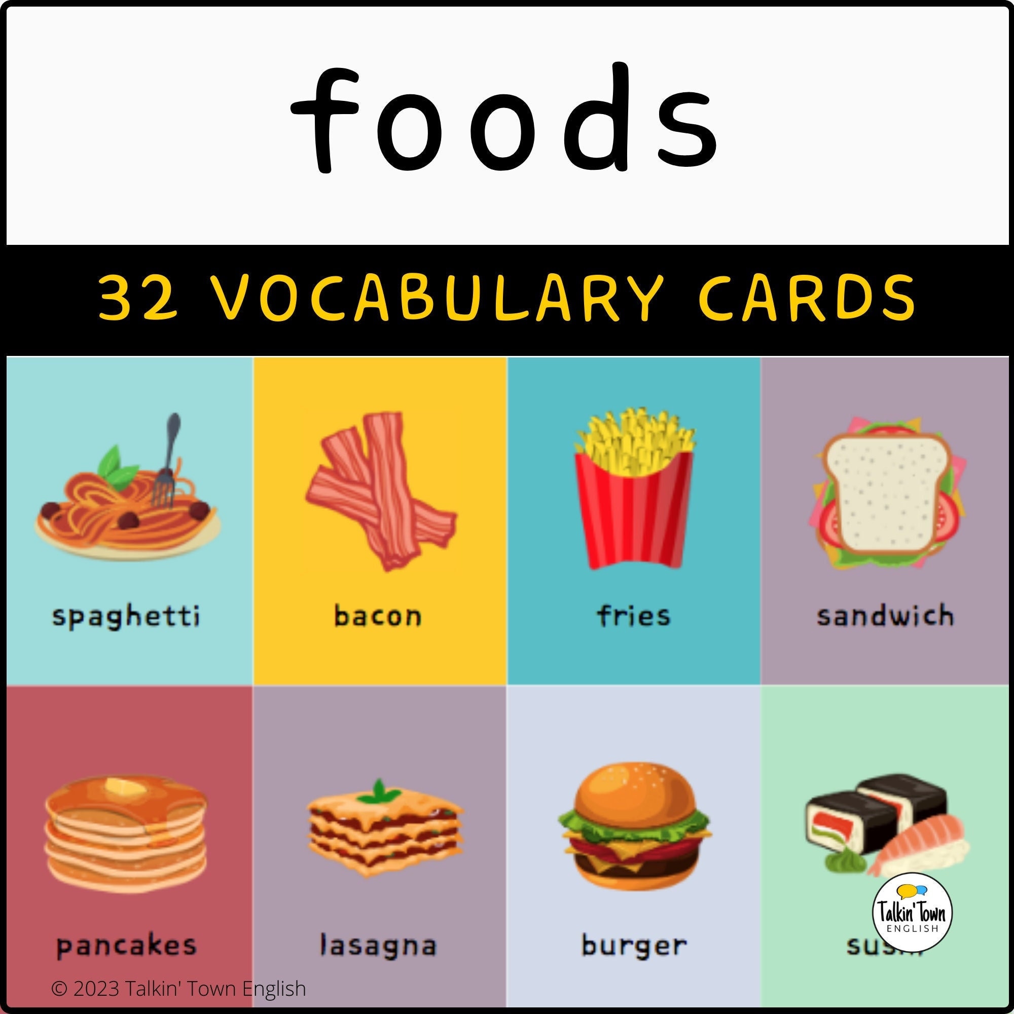 Foods Flashcards Vocabulary Cards for ESL Games Memory - Etsy