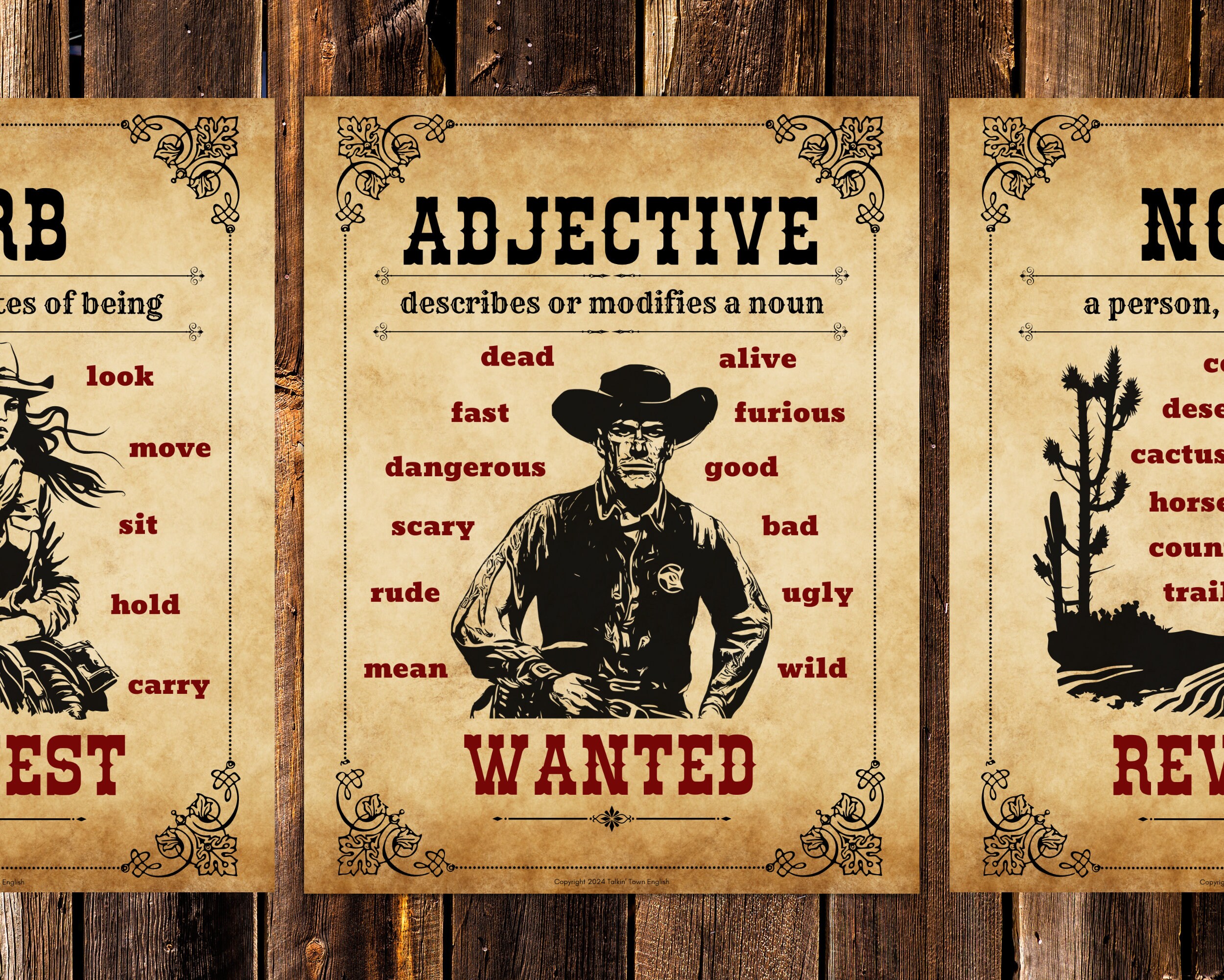 Western Parts of Speech Posters: ESL Grammar Charts (digital Download ...