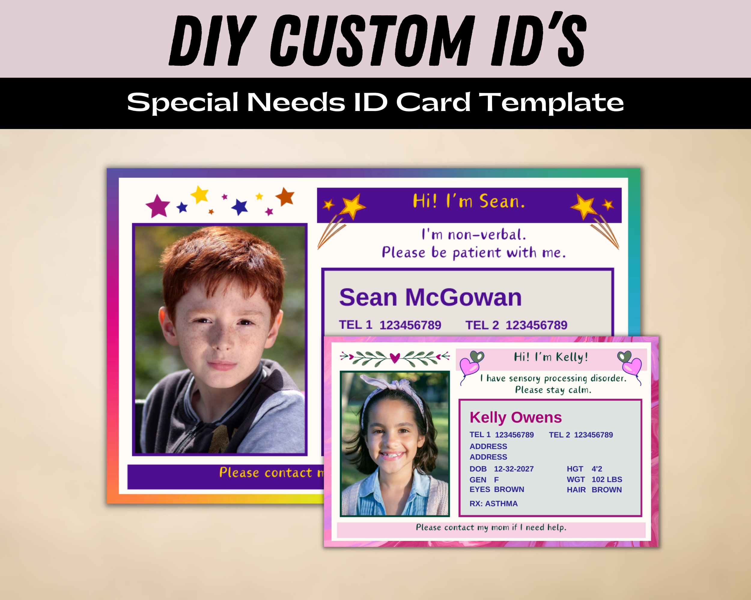 ID Card Template for Special Needs and Child Safety Identification ...