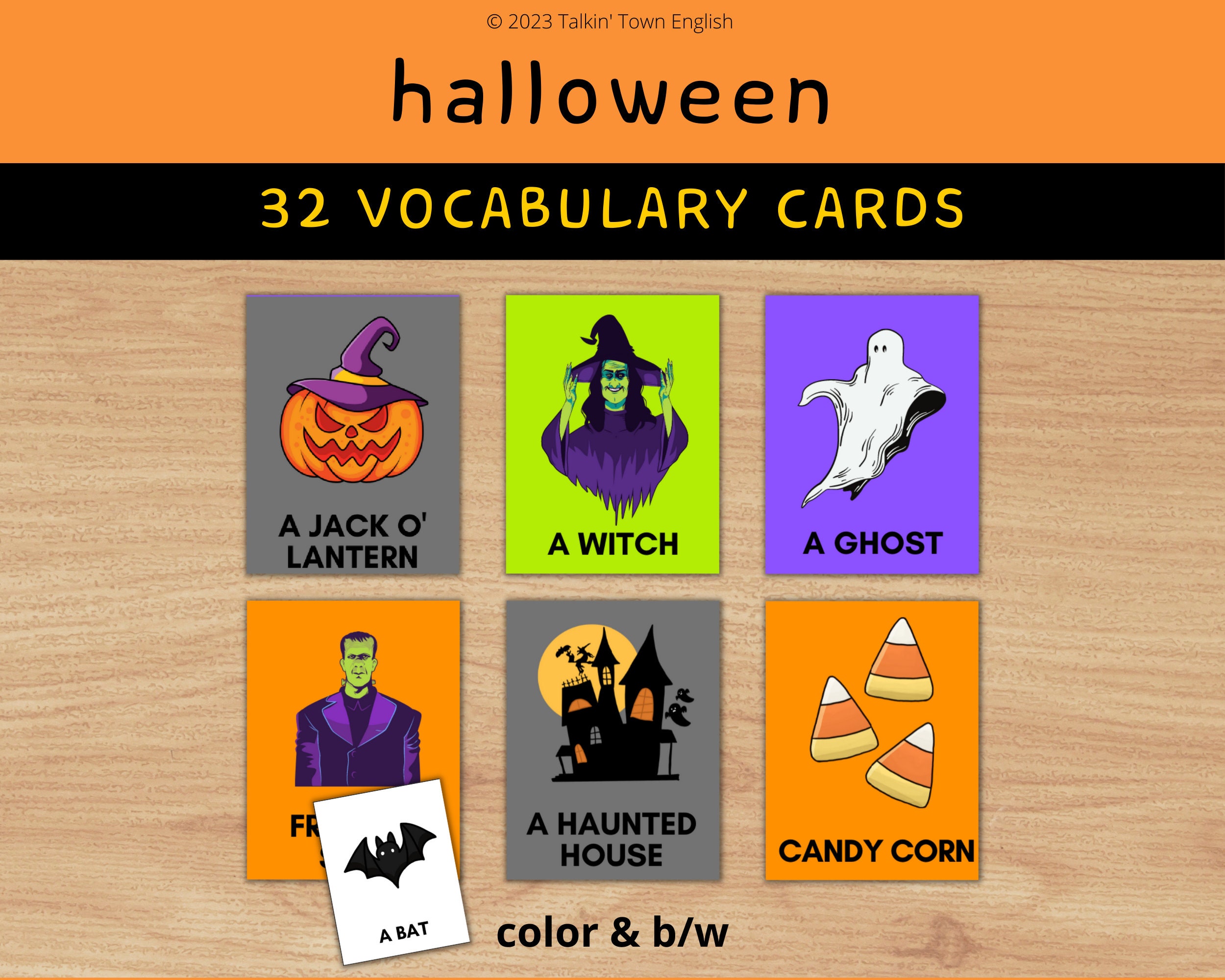 Printable Halloween Vocabulary Picture Cards, ESL Halloween Flashcards ...