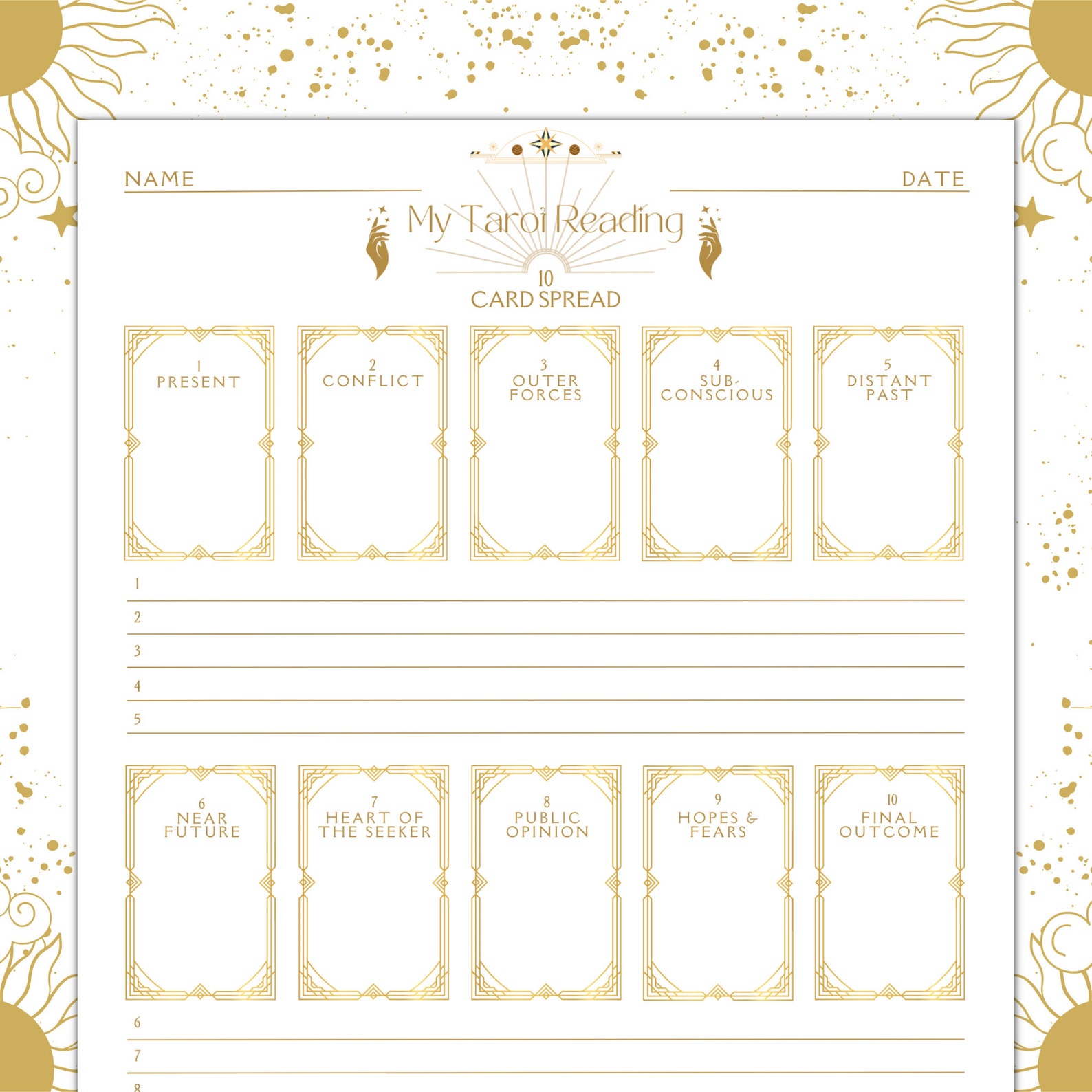 Tarot Reading Worksheets: 3-card & Celtic Cross Spreads (digital ...