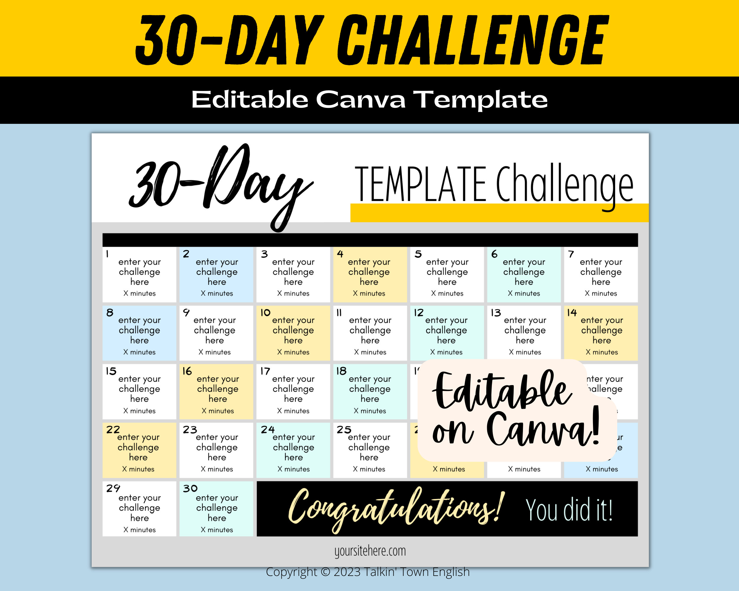Editable 30 Day Challenge Template: Printable Canva PDF - Etsy
