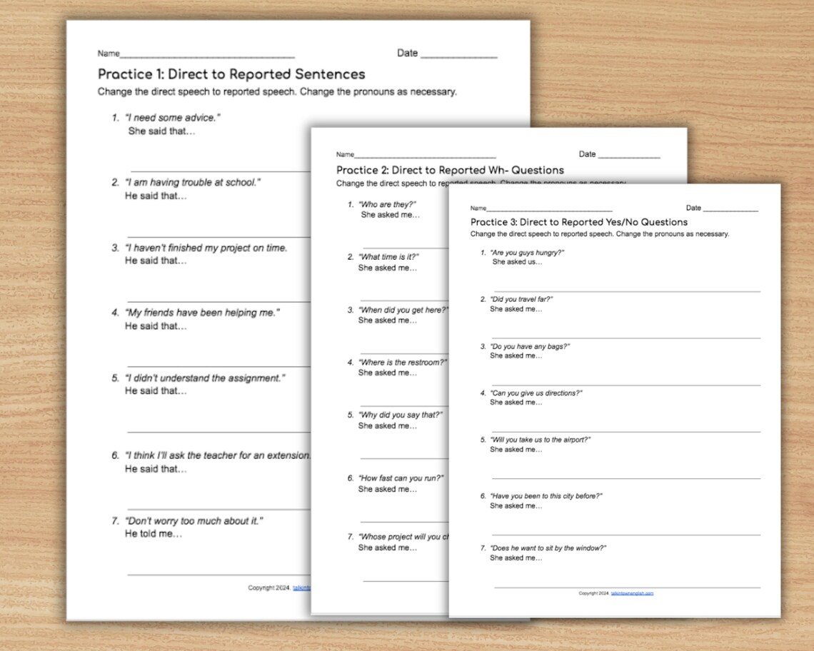 Reported Speech ESL Worksheets and Presentation PDF Lesson Plan and ...