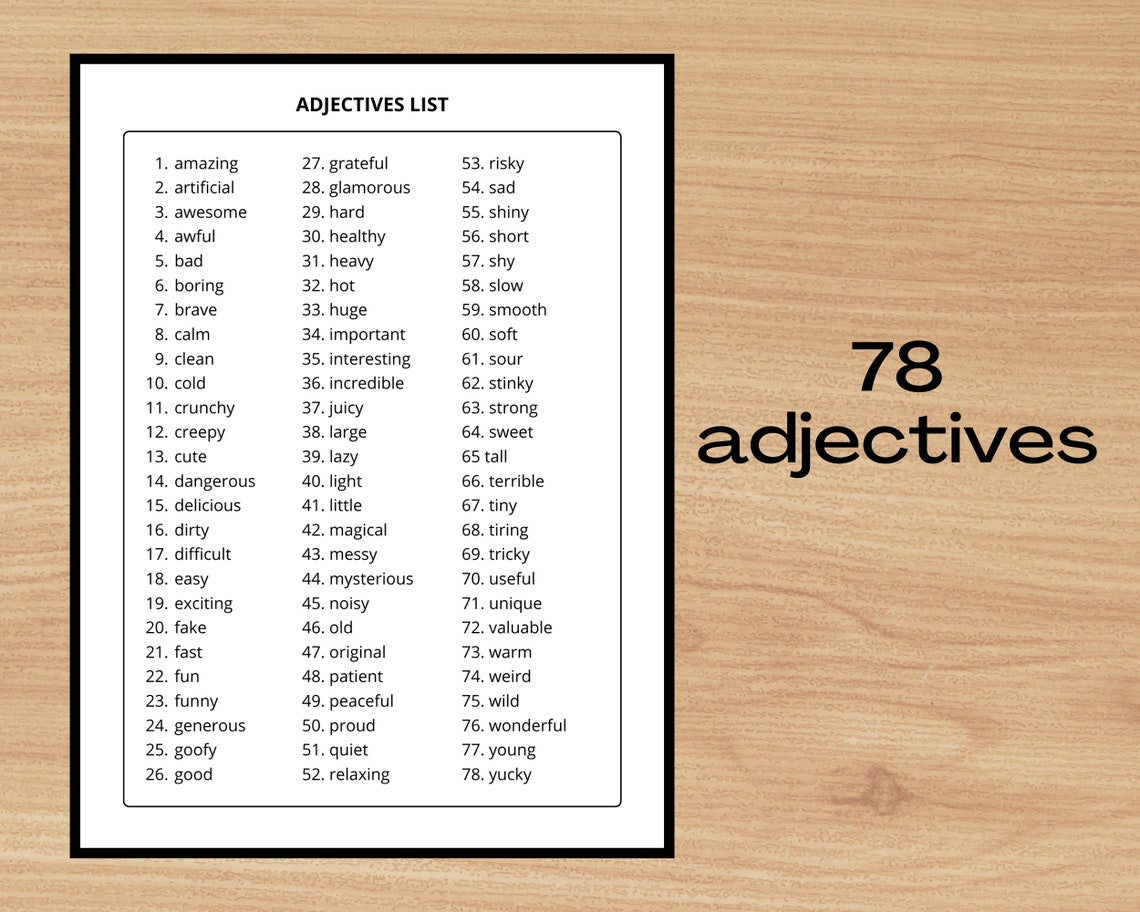 English Adjective Flashcards: ESL Learning Resource (digital Download ...