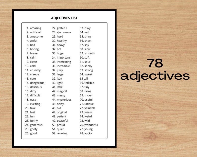 English Adjective Flashcards: ESL Learning Resource (digital Download ...