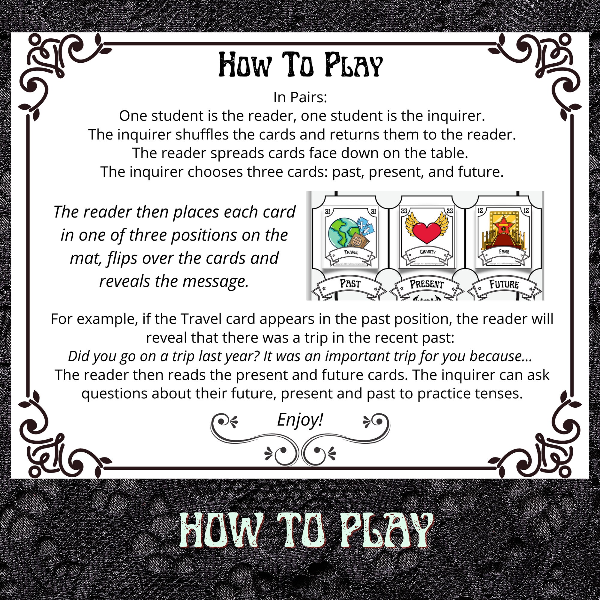 Games & Puzzles Card Games ELLs Tarot Cards Future Tenses ESL Grammar ...