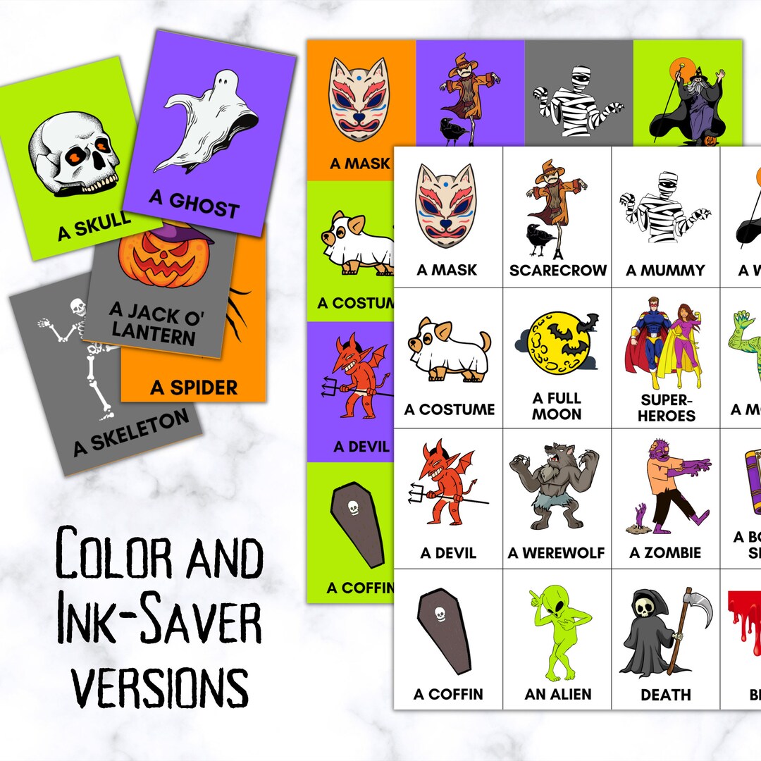 32 Printable Halloween Vocabulary Cards PDF, ESL Halloween Flashcards ...