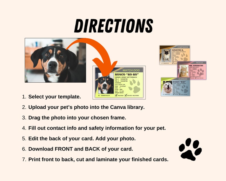 Custom DIY Pet ID Card Template to Design and Print at Home for Dog ...