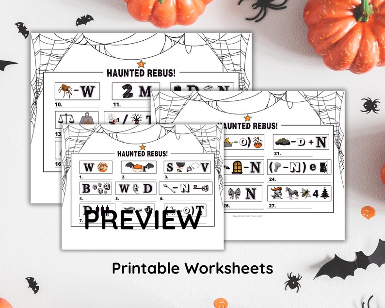 Halloween Rebus Picture Puzzles: Brain Teaser Activity (digital ...