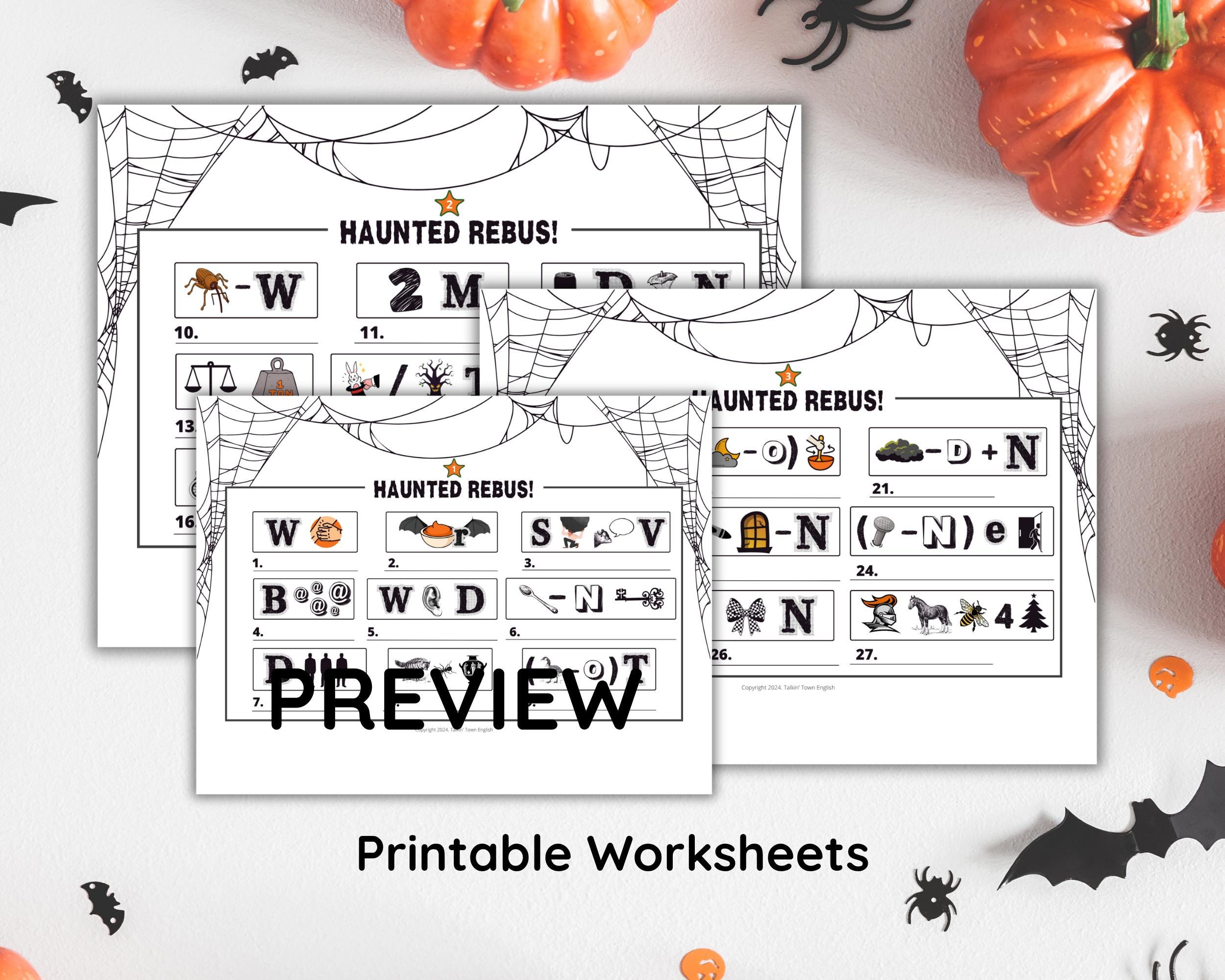 Halloween Rebus Picture Puzzles: Brain Teaser Activity (digital ...