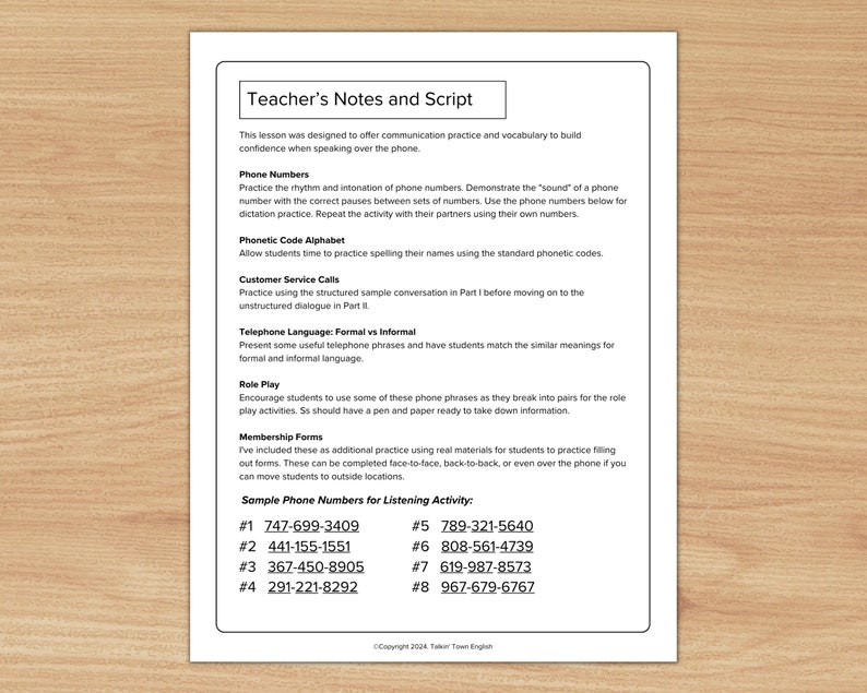 Printable Telephone English Lesson Plan for Talking on the Phone ...