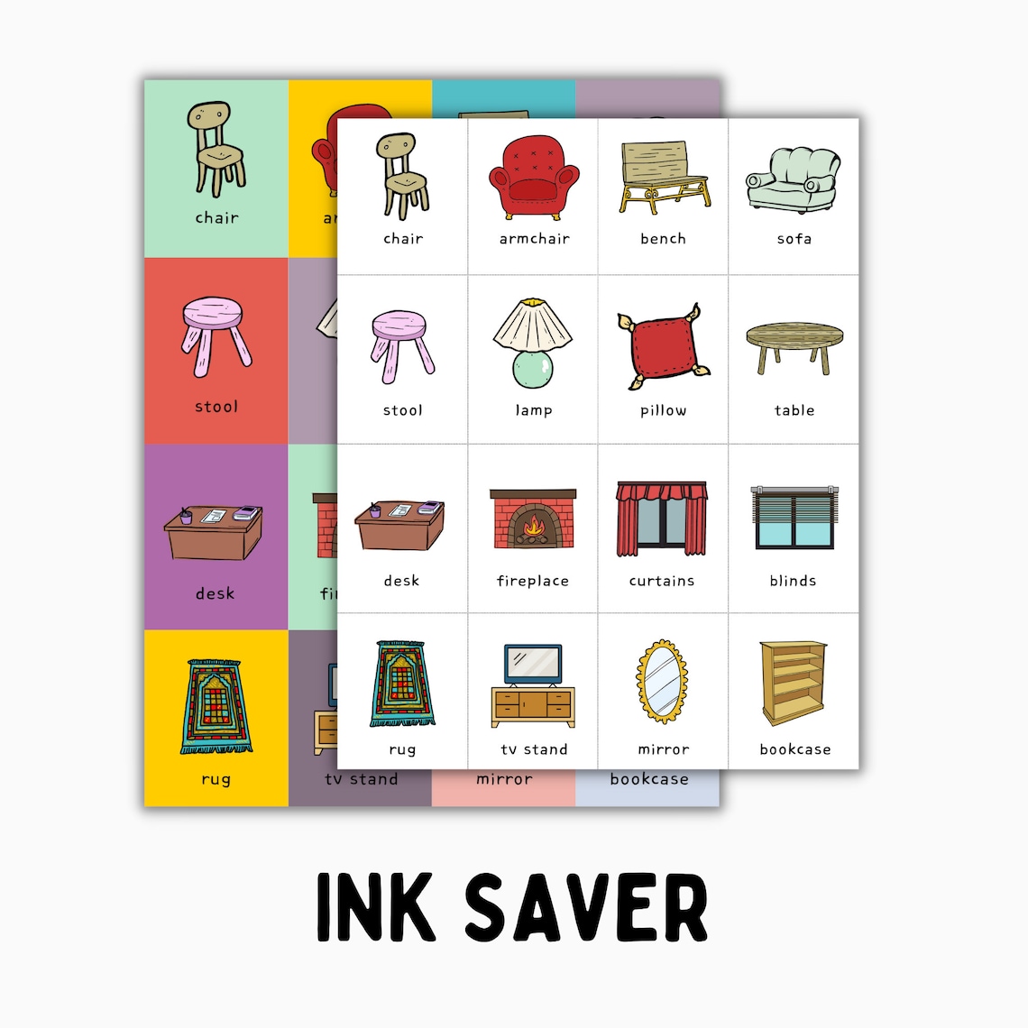 Furniture Flashcards ESL Games, Memory, Charades, and Conversation ...